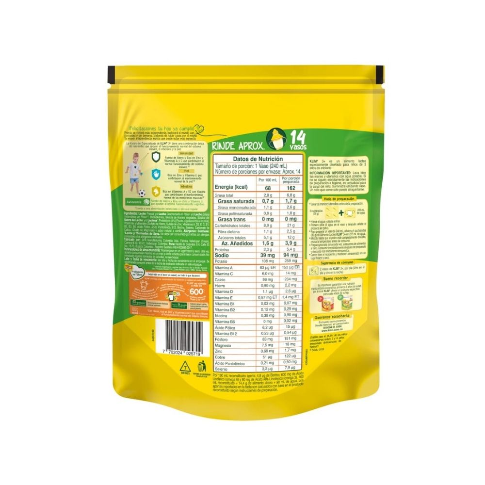 KLIM PREBIO 3+ POLVO BOLSA 500 G - Farmacia Pasteur - Medicamentos y ...