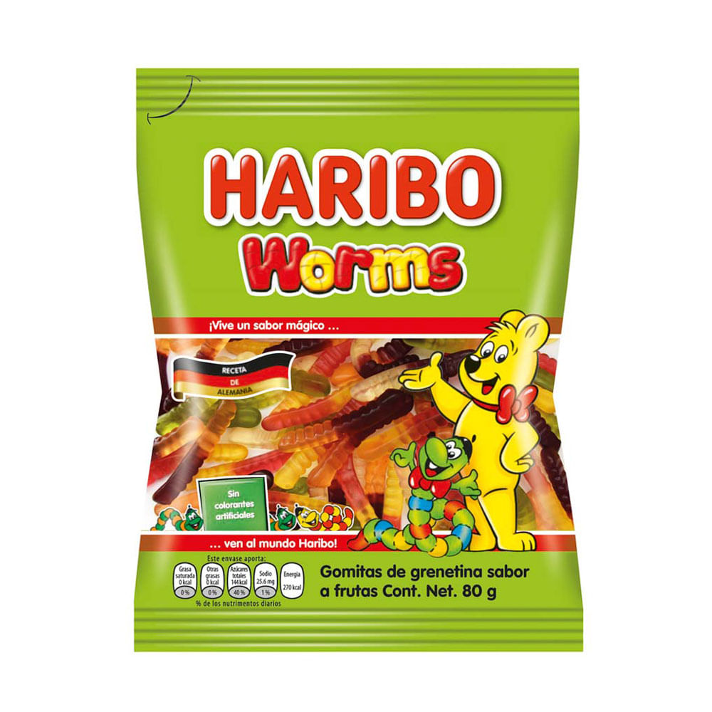 GOMAS HARIBO WORMS BOLSA 80 G - Farmacia Pasteur - Farmacias Pasteur
