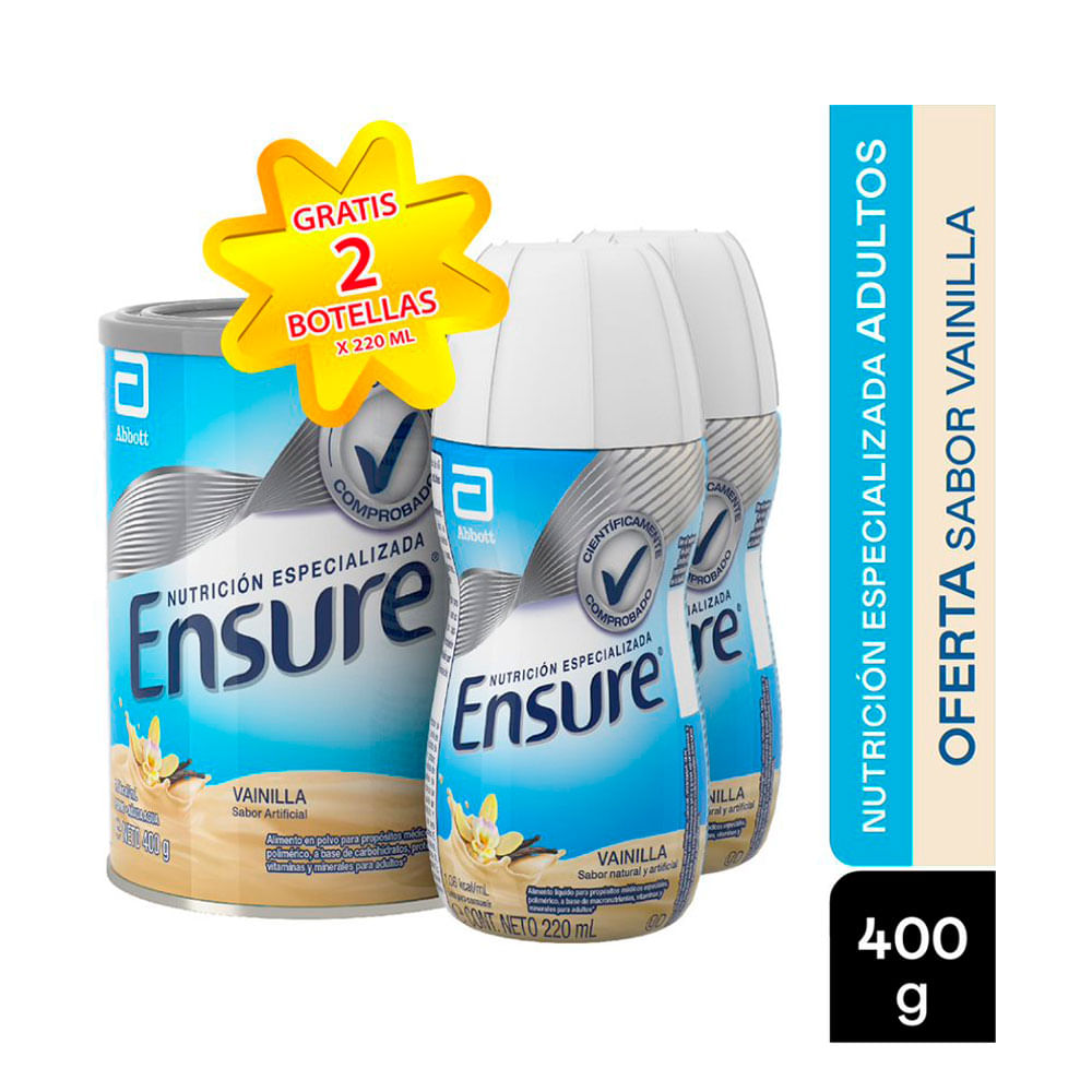 OFERTA ENSURE BASE POLVO VAINILLA LATA 400G+2 LIQUIDOS - Farmacia Past - Medicamentos y cuidado ...