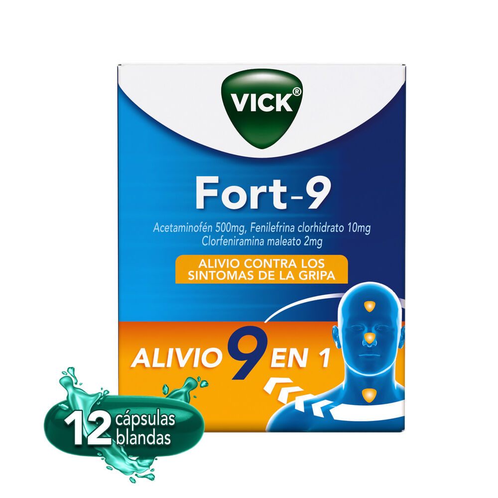 VICK FORT 9 CAPSULAS BLANDAS 500MG /2MG /10MG - Farmacia Pasteur ...