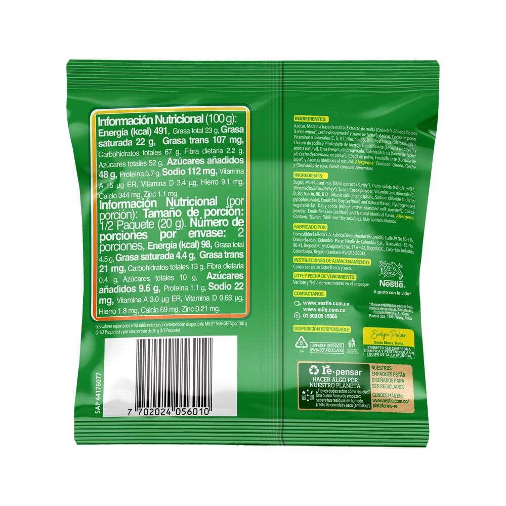 NUGGETS MILO BOLSA 40 G - Farmacia Pasteur - Farmacias Pasteur