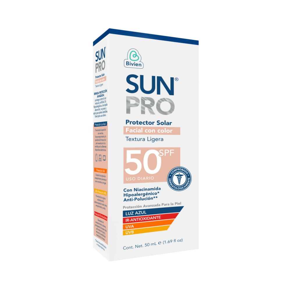 PROTECTOR SOLAR SUNPRO FACIAL COLOR SPF 50 FRASCO 50 ML - Farmacia Pas ...